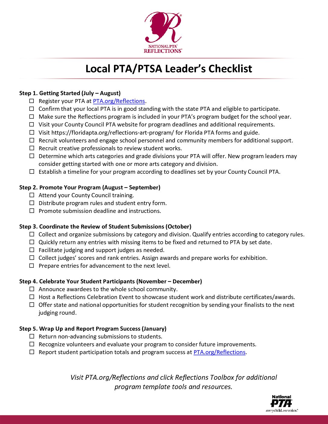 17-18 Reflections Leader Checklist (2) – Florida PTA