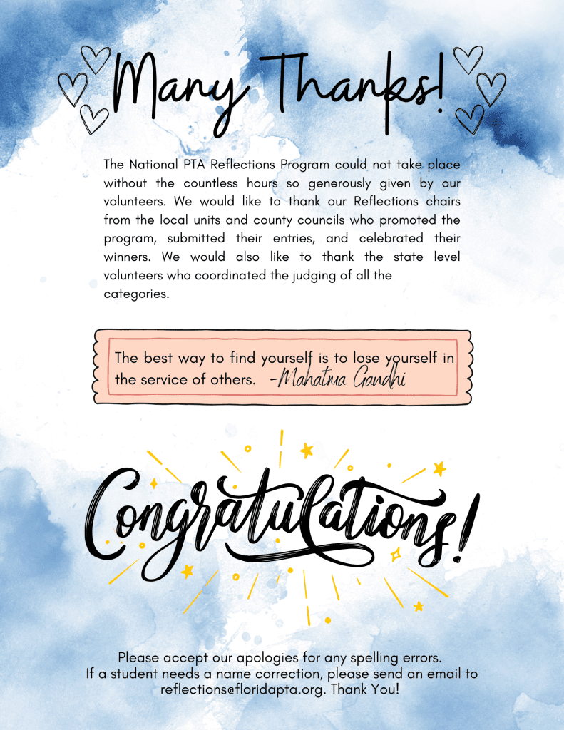 Reflections Award Recipients – Florida PTA
