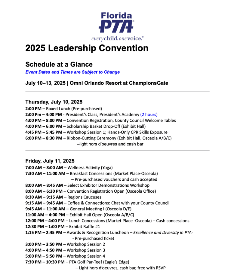 Convention At-a-Glance – Florida PTA